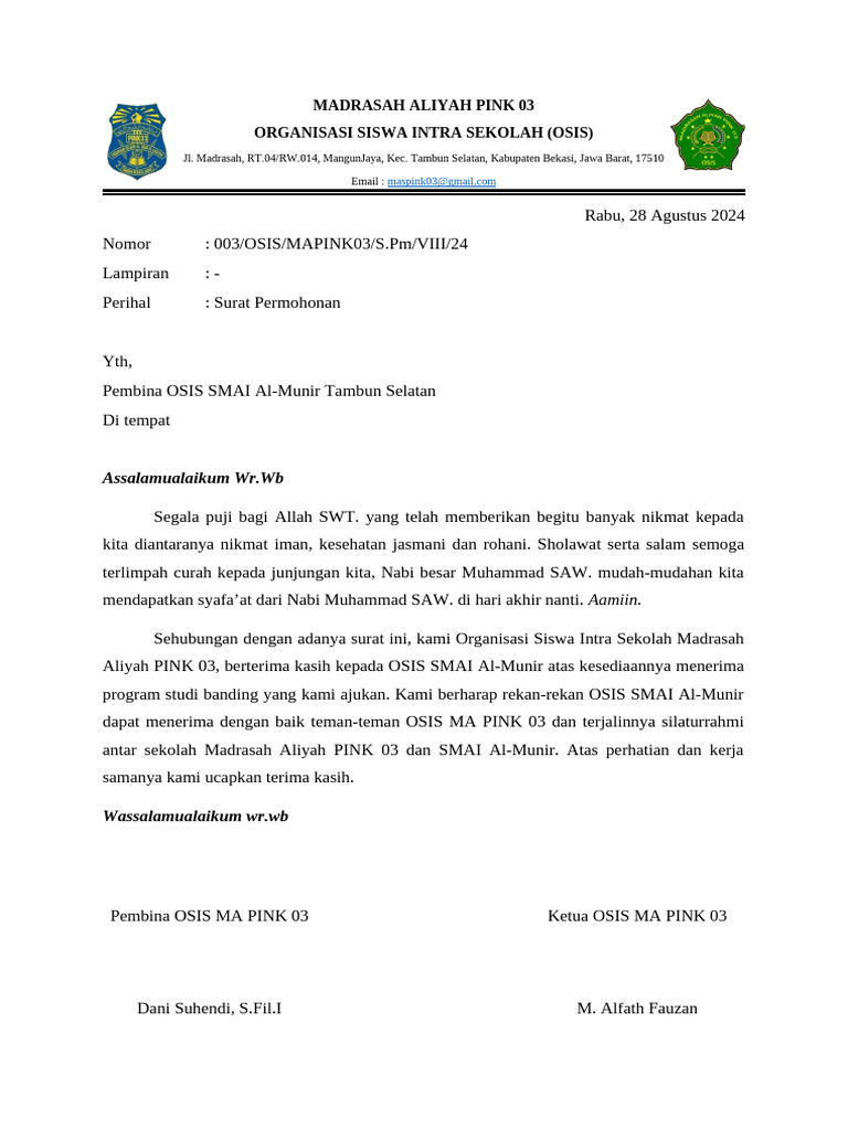 (001-s.pm) Surat Permohonan Studi Banding | PDF