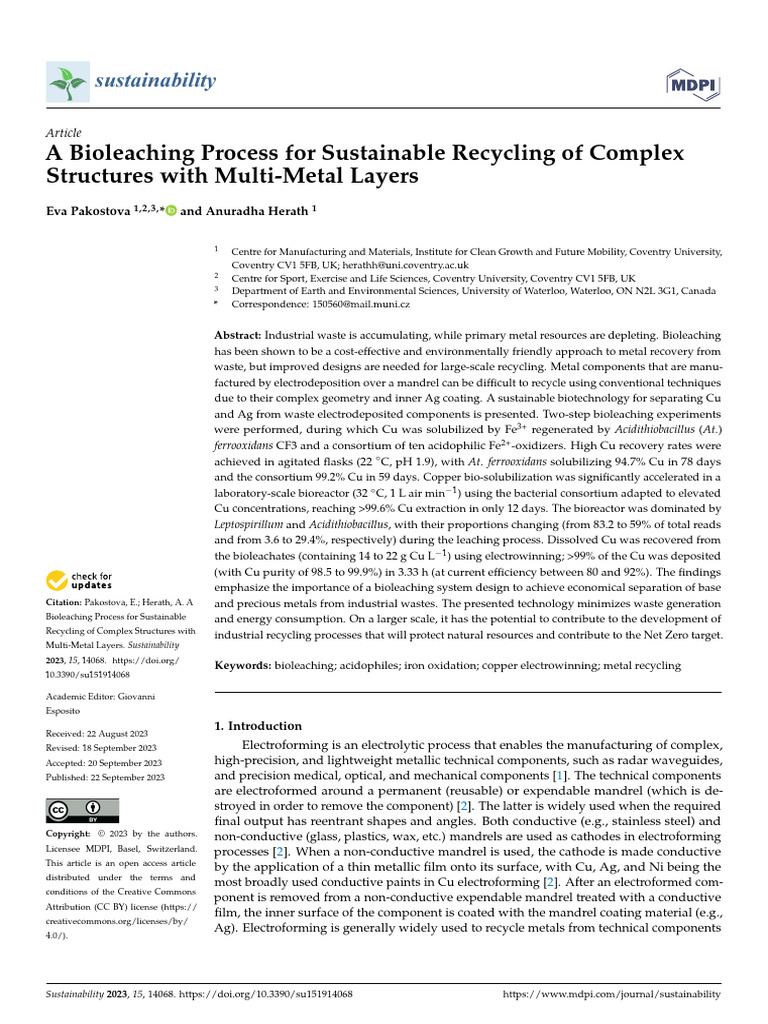 A Bioleaching Process For Sustainable Recycling of Complex Structures With Multi-Metal Layers ...