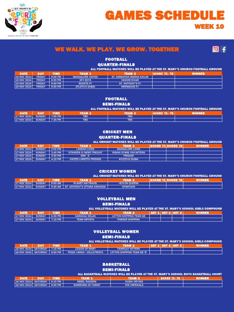 Sportsfest Schedule Week 10 | PDF | Team Sports | Ball Games