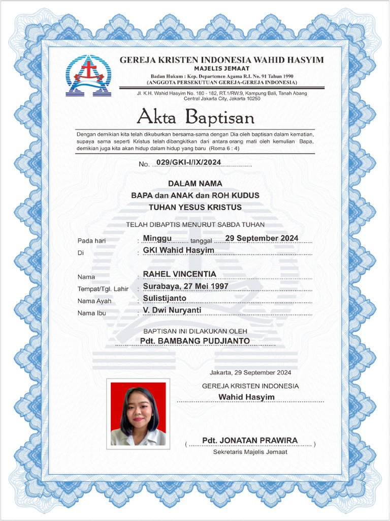 Rahel (Akta Baptis) | PDF