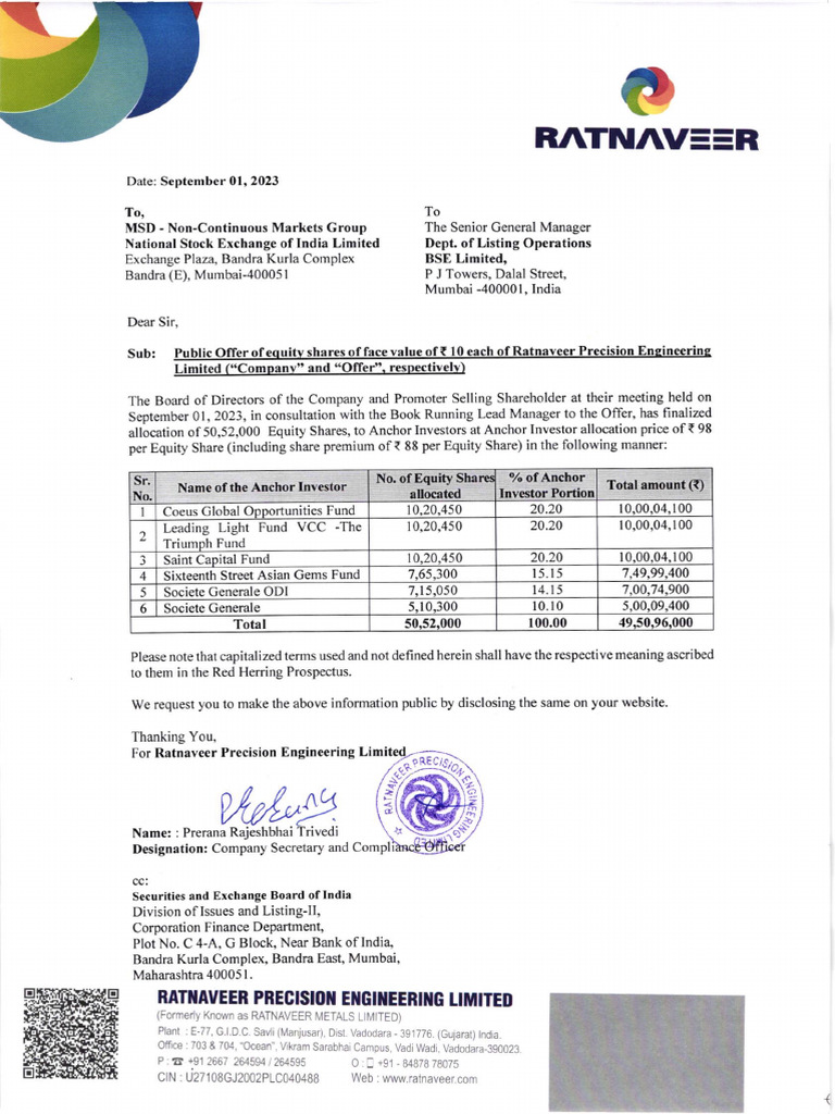 Company Intimation Letter | PDF | Economies | Asset Management