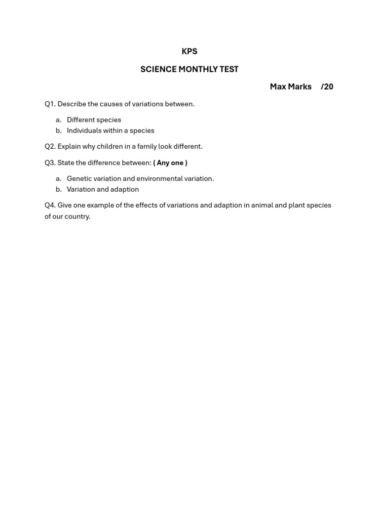 KPS Science Monthly Test | PDF