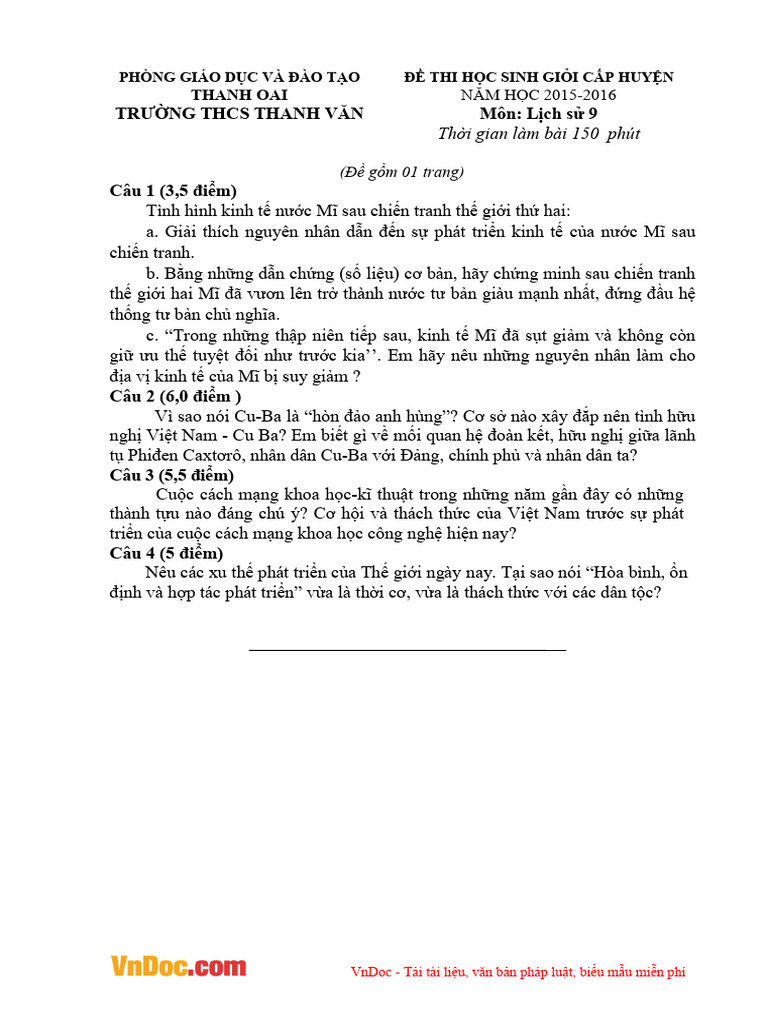 Tailieuxanh de Thi HSG Mon Su Lop 9 Thanh Van 9089 | PDF