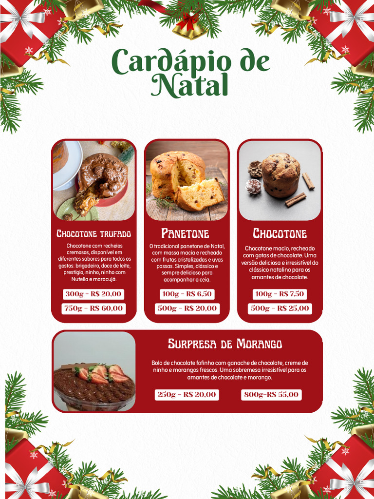 Cardápio de Natal-Adoçarte | PDF | Chocolate | Bolos