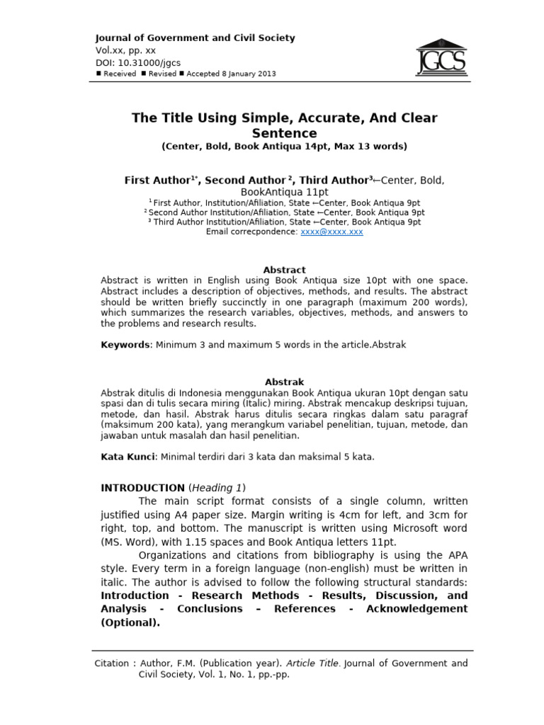 English Author Guidelines | PDF | Citation | Note (Typography)