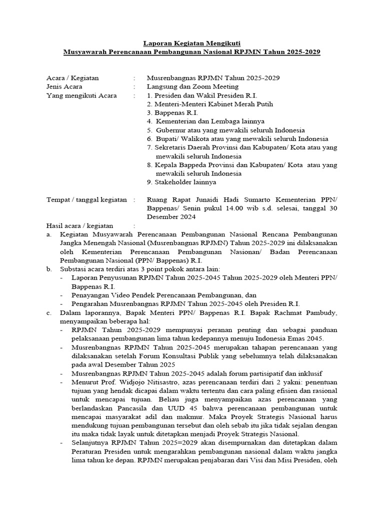 Resume Musrenbangnas RPJMN 2025-2029. 30.12.2004 | PDF