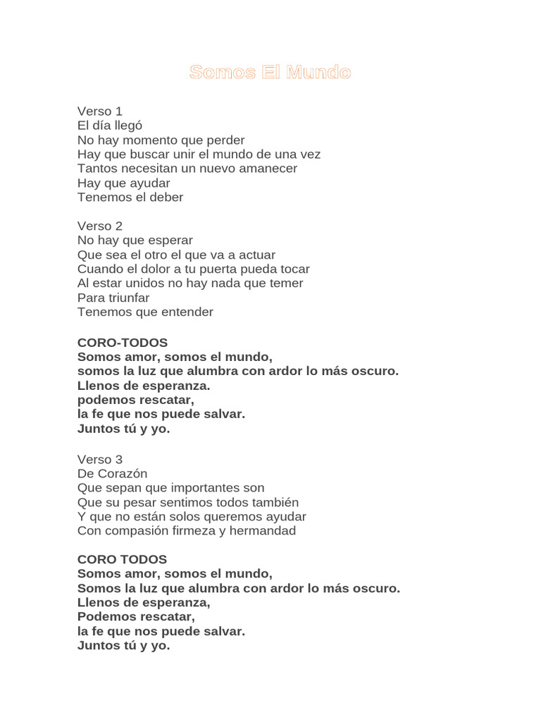 Somos Amor, Somos el Mundo | PDF | Amor