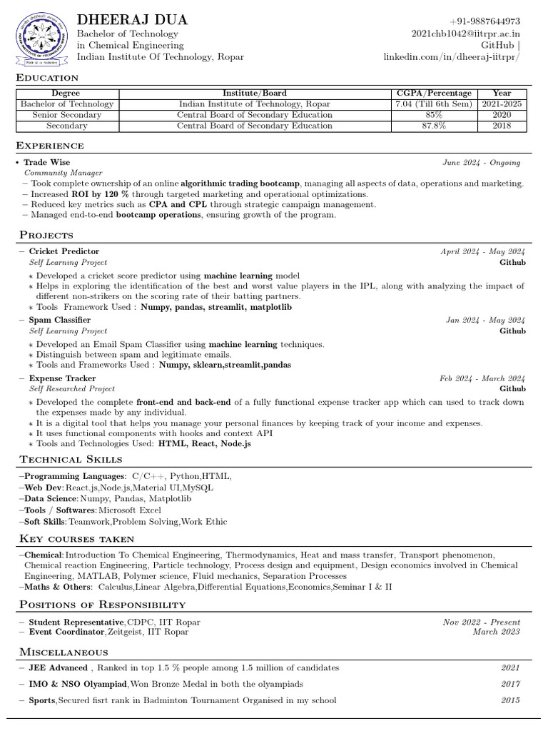 Dheeraj Cv 3 Pdf Statistical Classification Machine Learning