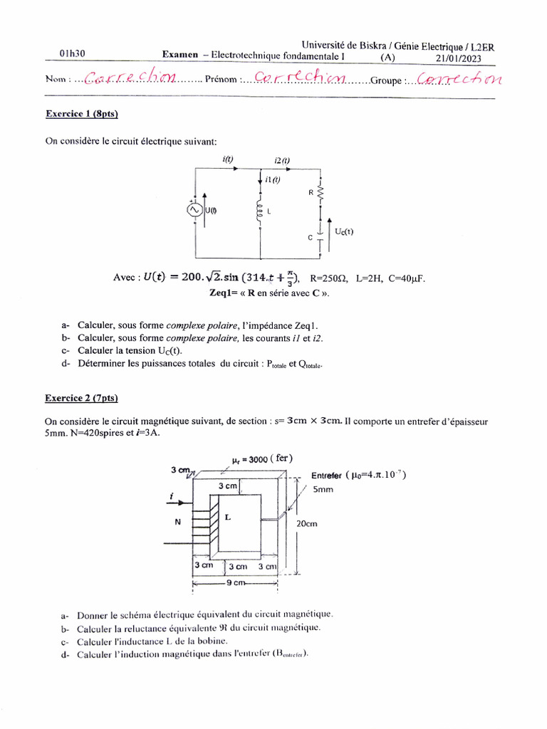 Solution-Examen4 Electrotechnique Fondamentale 1 | PDF