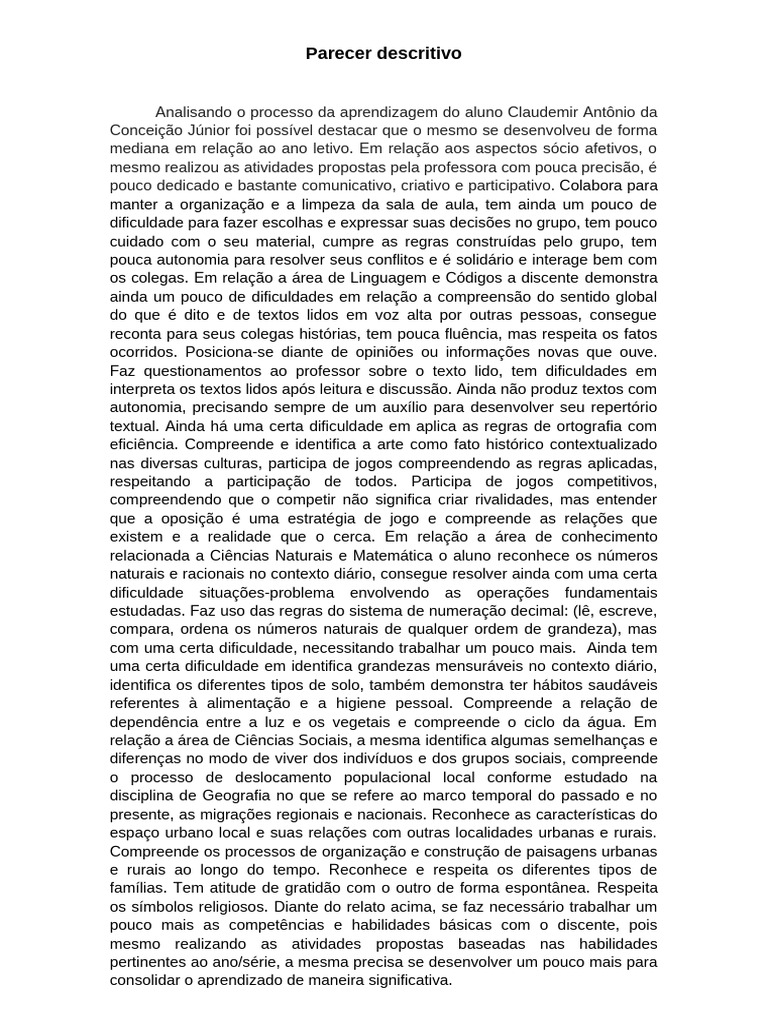 Desempenho Acadêmico de Claudemir Júnior | PDF | Aprendizado | Science