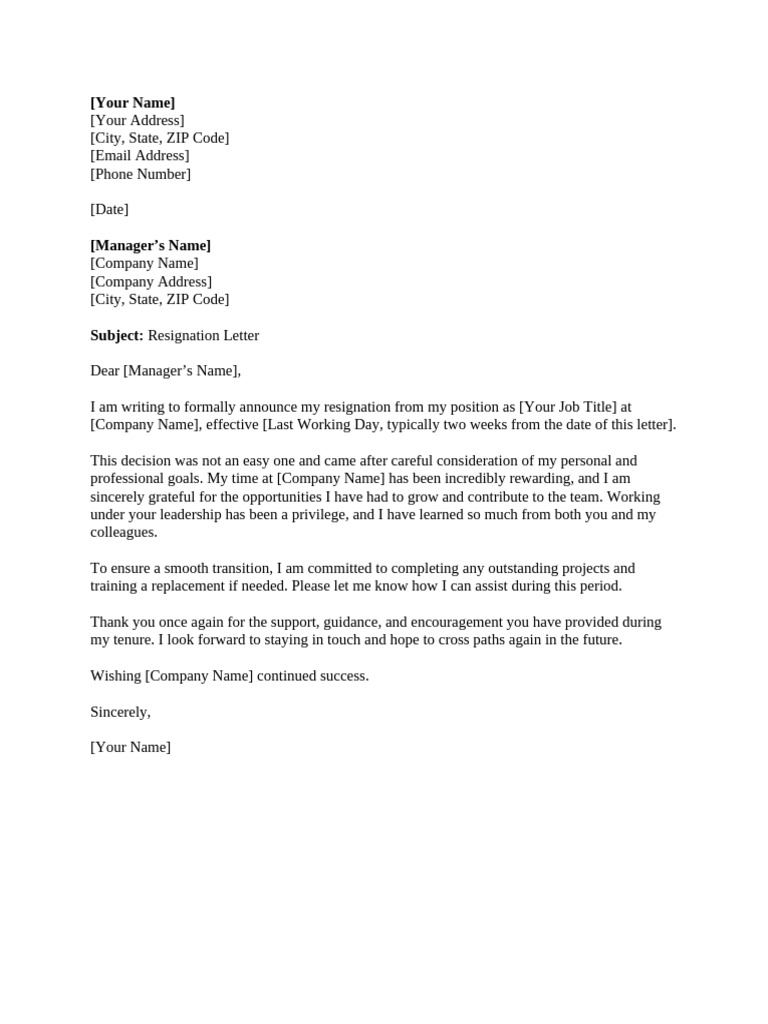 Resignation Letter Template 2025 | PDF