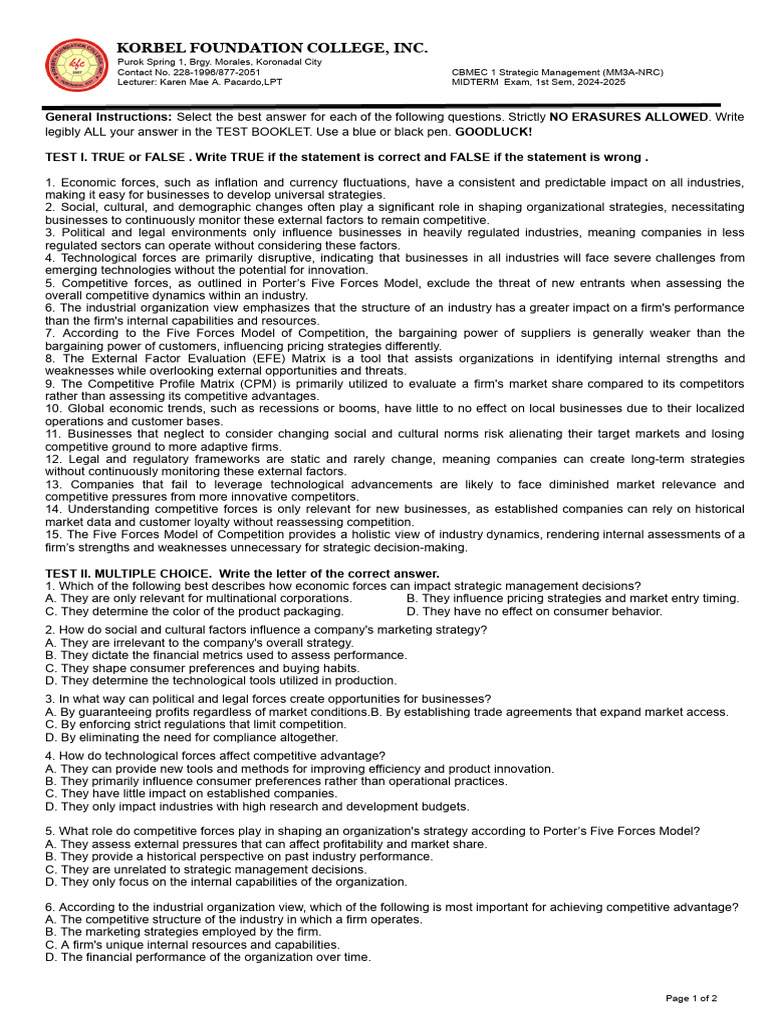 Midterm Cbmec 1 (Mm3a-Nrc) | PDF | Strategic Management | Marketing Strategy