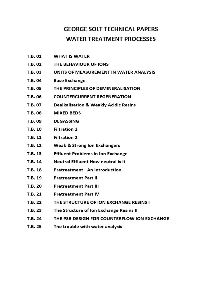 G Solt Technical Papers - WATER TREATMENT PROCESSES | PDF | Ph | Ion