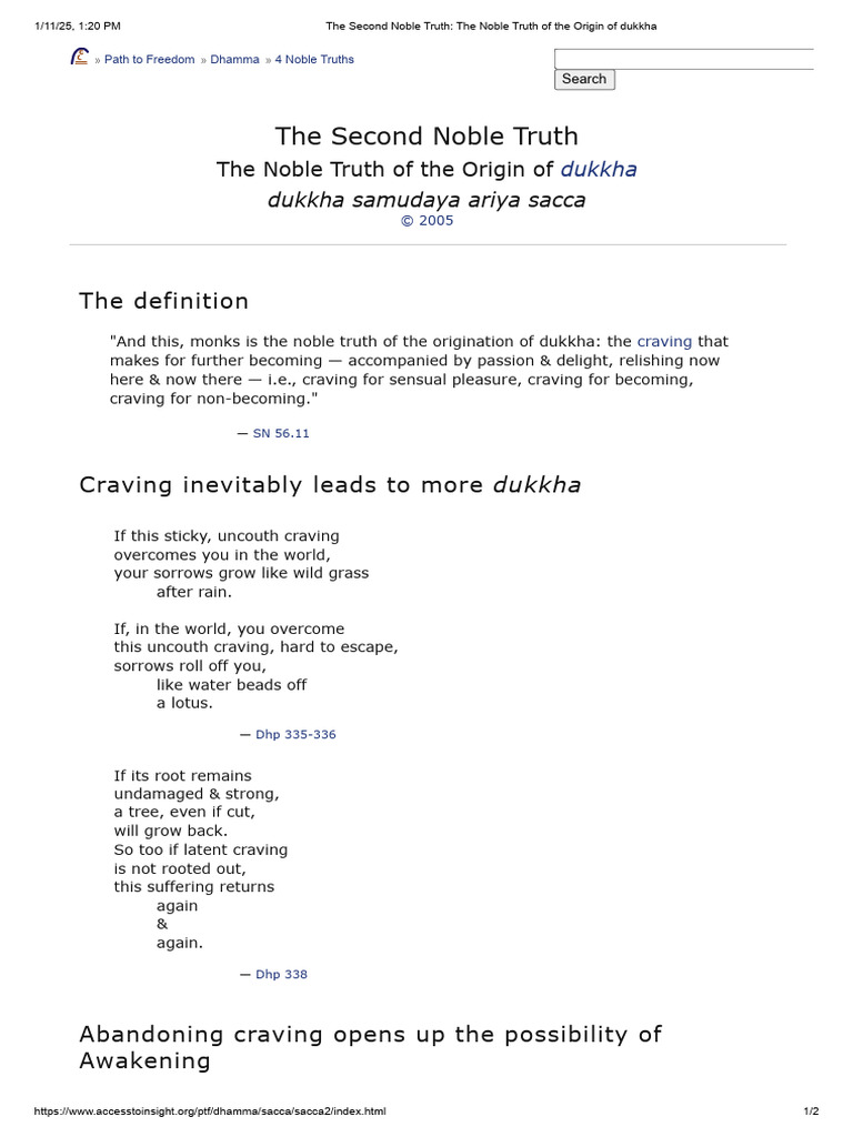 The Second Noble Truth - The Noble Truth of The Origin of Dukkha | PDF ...