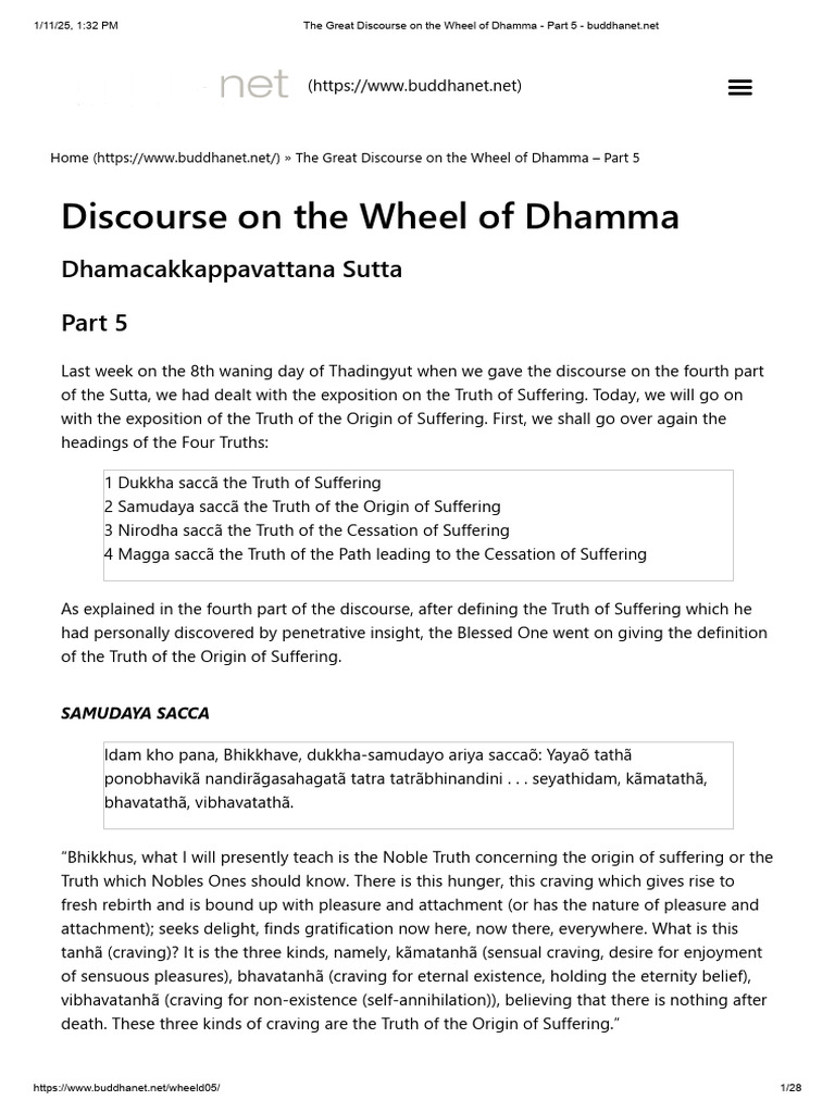 The Great Discourse On The Wheel of Dhamma - Part 5 | PDF | Four Noble Truths | Buddhist ...