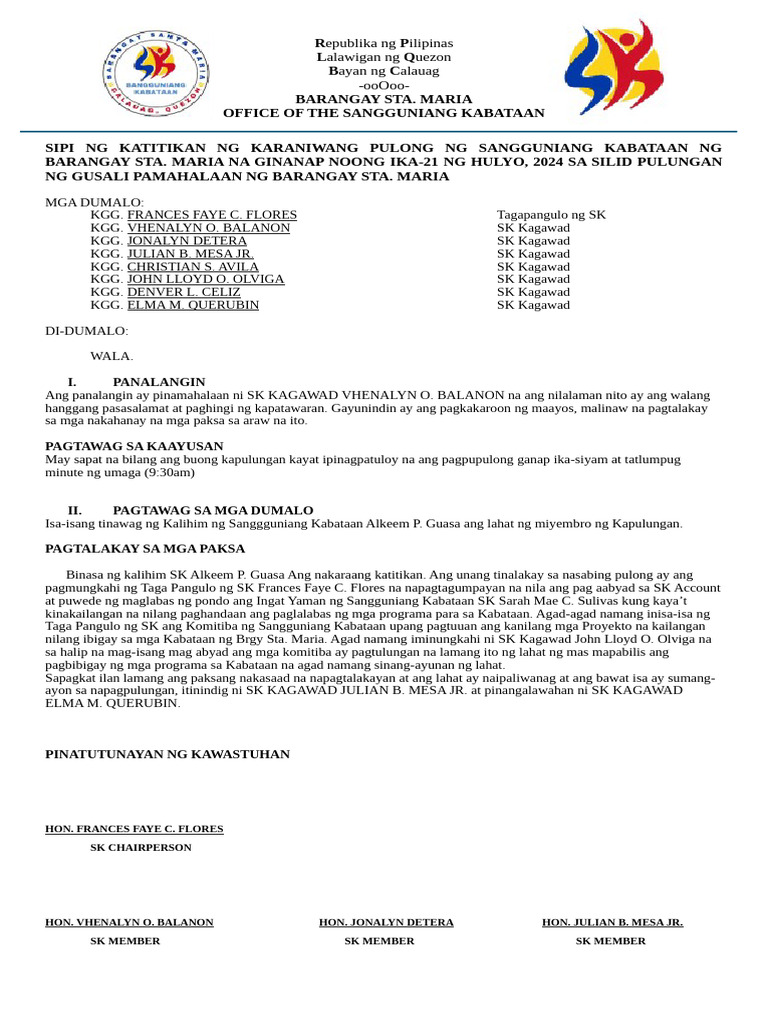 SK Minutes Layout | PDF
