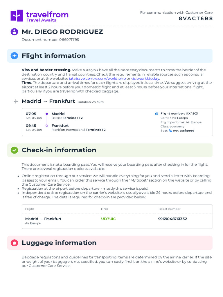 Itinerary 8VACT6B8 1 | PDF | Baggage | Aviation