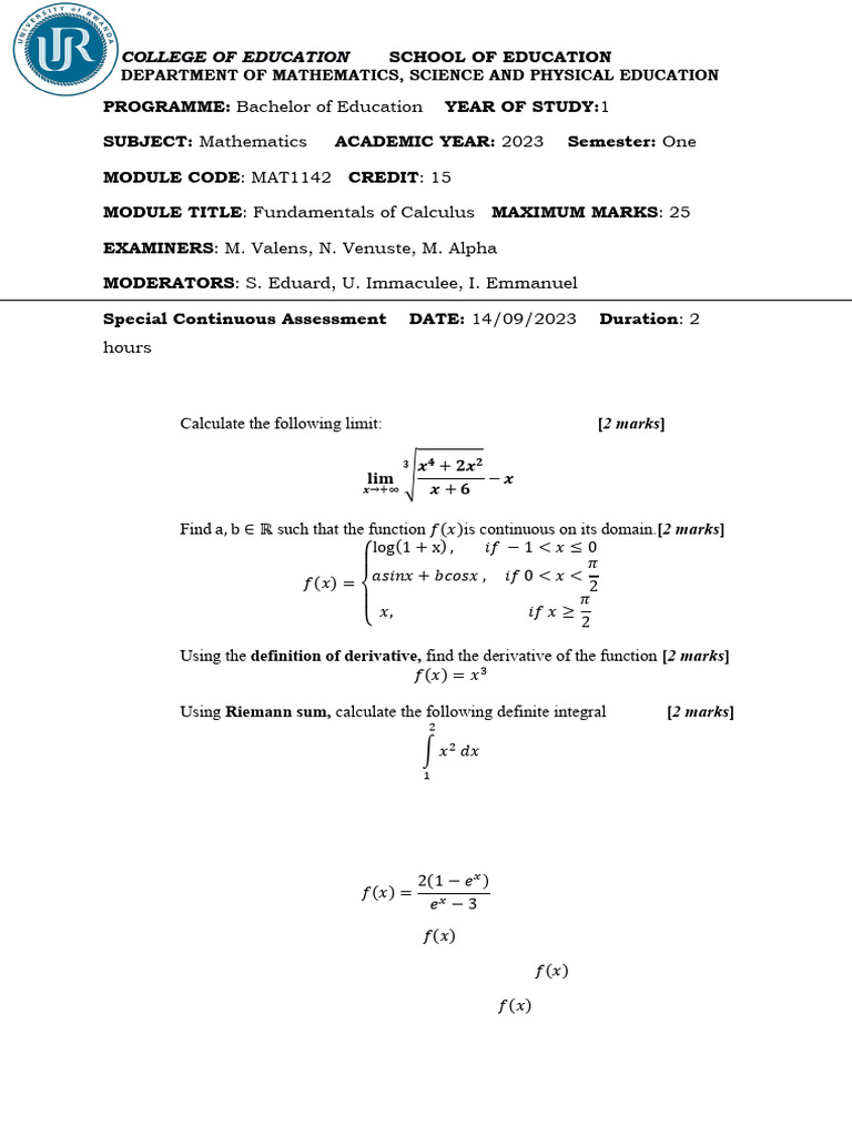 CAT2 of MAT1142 Y 2023 - Special - 072307 | PDF | Mathematics