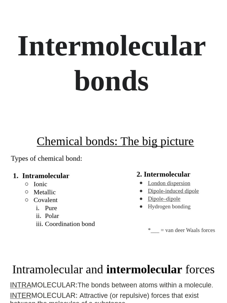 9)Intermolecular bonds (1) | PDF | Chemical Polarity | Intermolecular Force