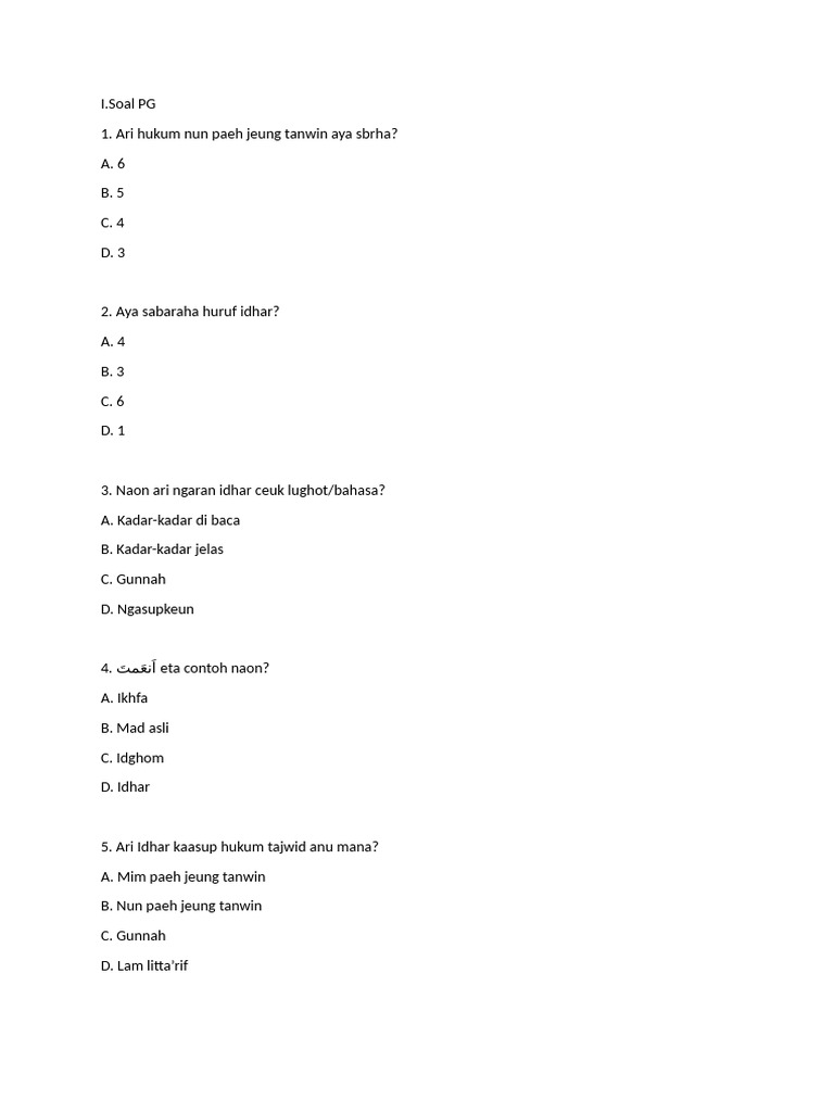 SOAL BTQ Kelas VII | PDF