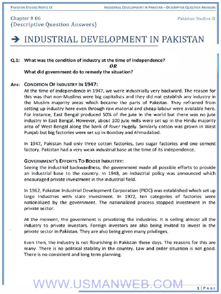 9th Pakistan Studies Sindh Board CH 6 Notes | PDF