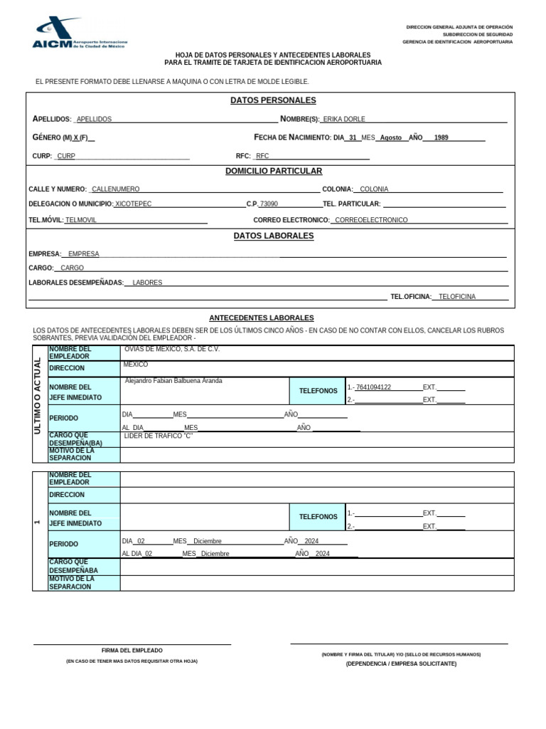 Hoja de Datos Personales y Laborales | PDF