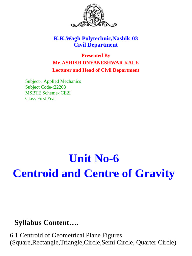 Unit No-6 - Centroid and Centre of Gravity | PDF