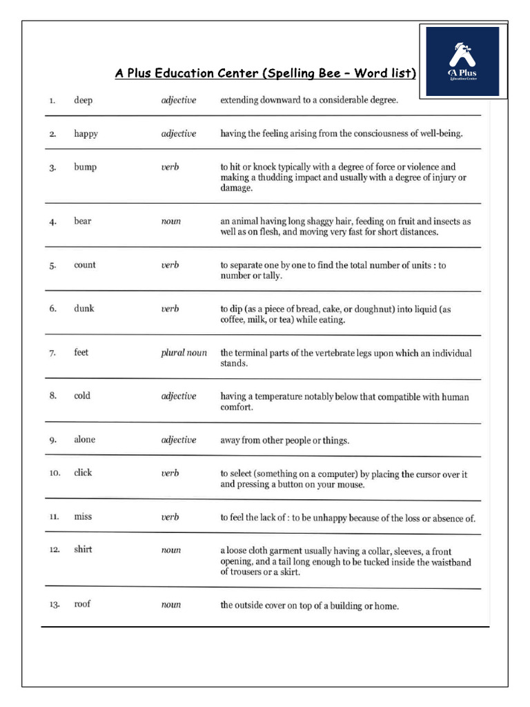 A Plus Education Center, Spelling Bee, Level 2 | PDF