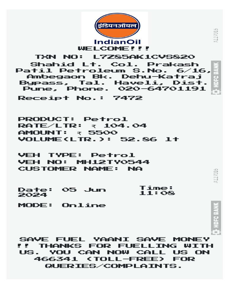 June Petrol Bill 1 | PDF