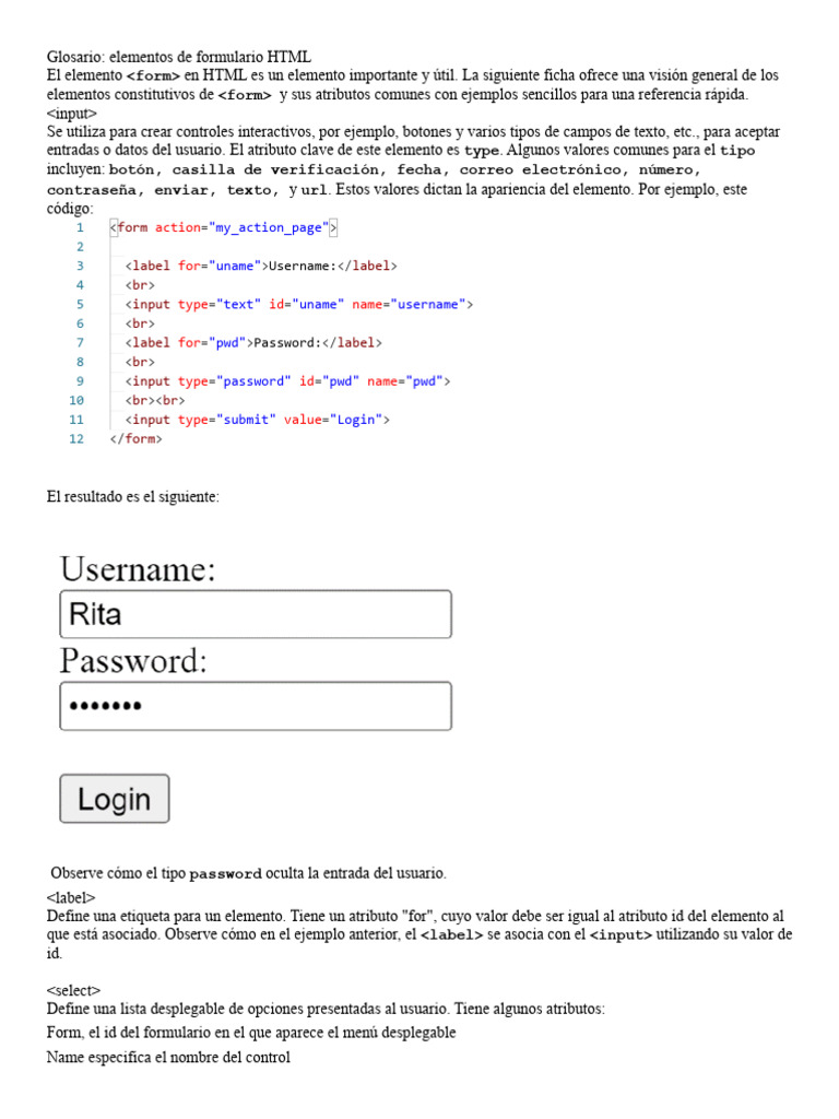 Elementos de Formulario HTML | PDF | Contraseña | HTML