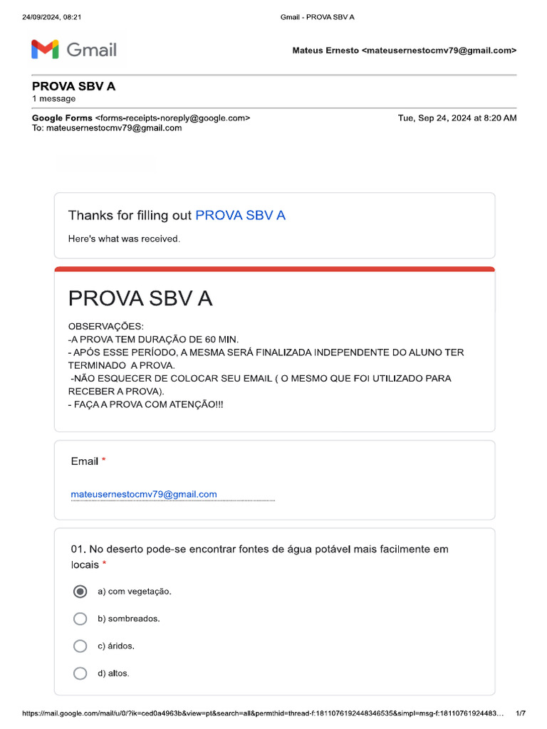 Prova A de SBV | PDF