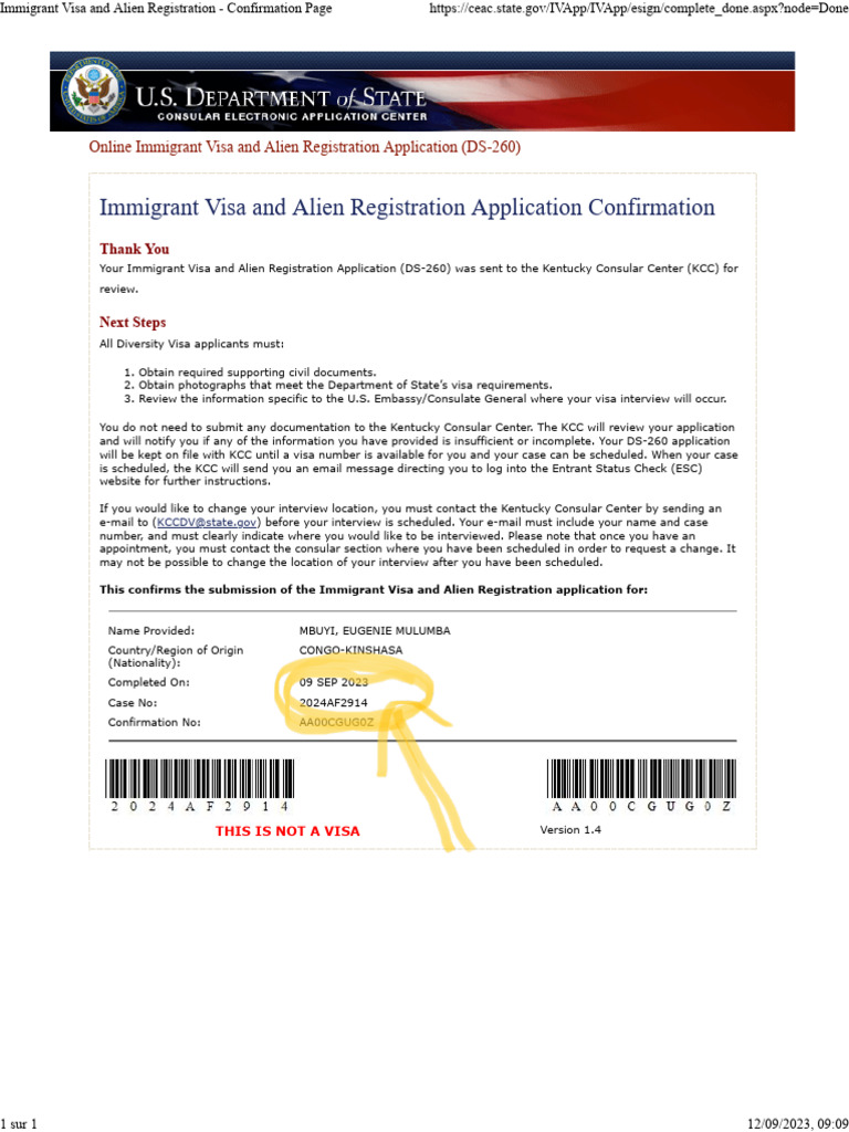 Immigrant Visa and Alien Registration - Confirmation Page | PDF ...