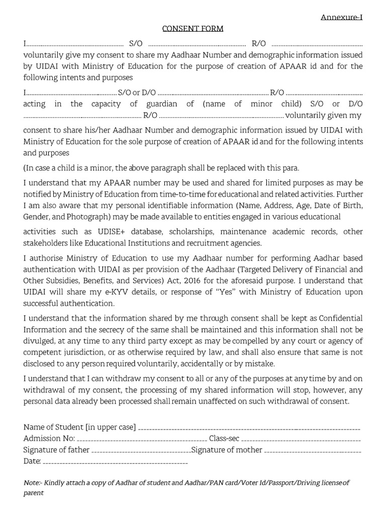 Annexure I Consent Form | PDF