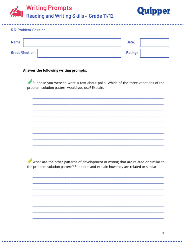 ME EngRW 11 Q3 0503 - WS - Problem-Solution - Writing Prompts | PDF ...