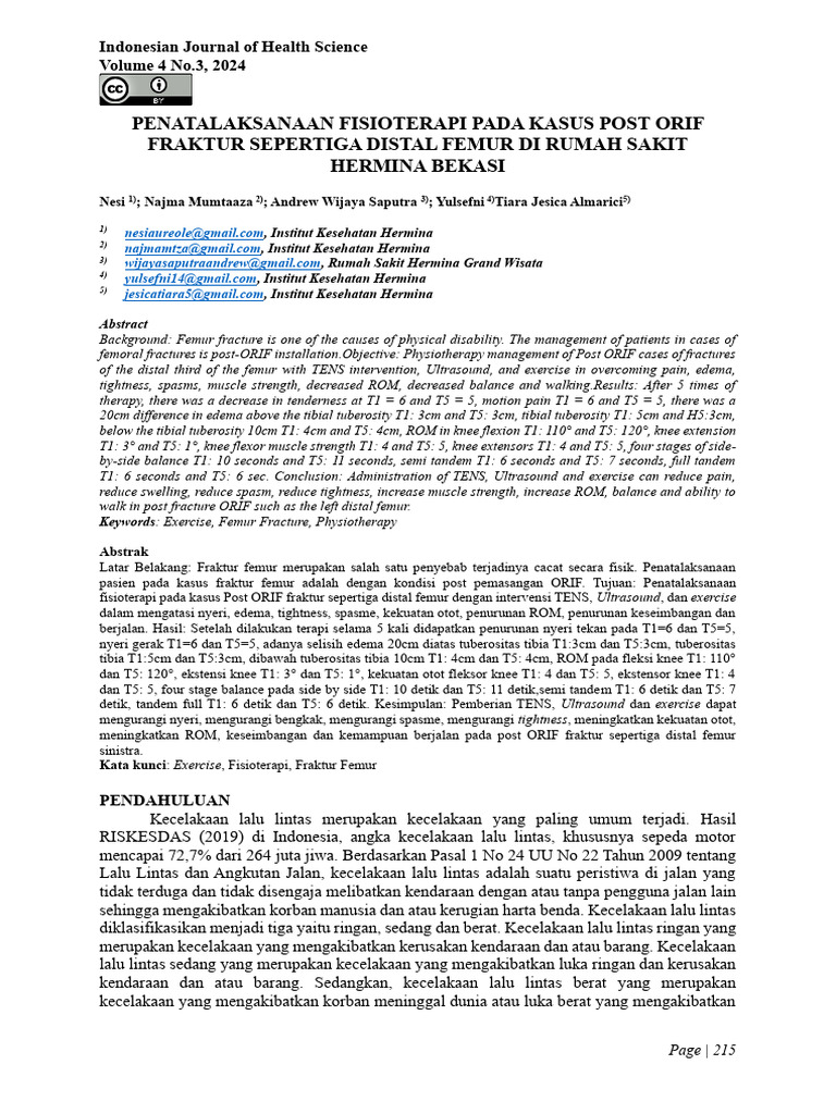 Revisi Penatalaksanaan Fisioterapi Pada Kasus Post Orif Fraktur ...