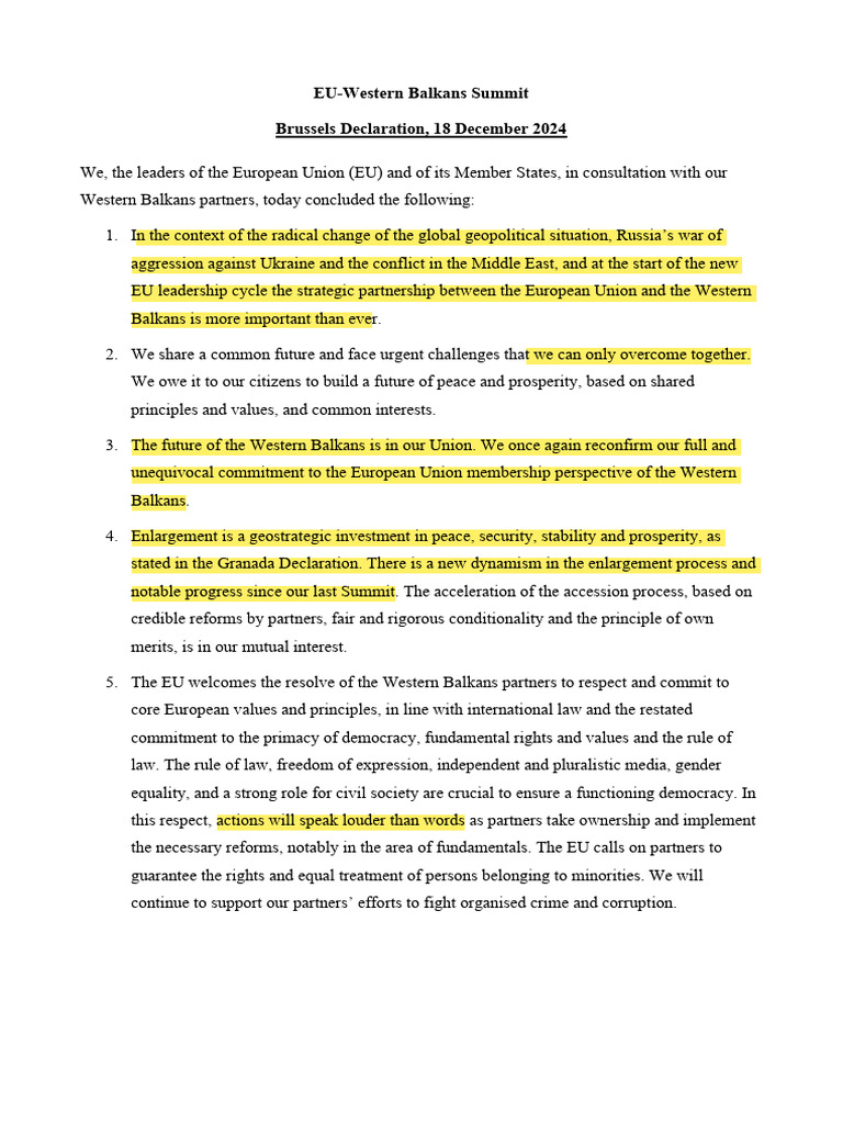 Brussels Declaration 2024 en | PDF | European Union | Enlargement Of The European Union