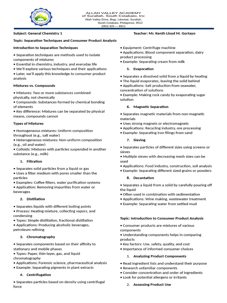 General Chemistry 1- Module 1 | PDF | Mixture | Distillation