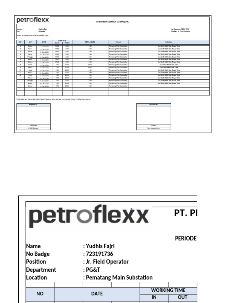 Form Timesheet Overtime | PDF | Electrical Substation | Power Engineering