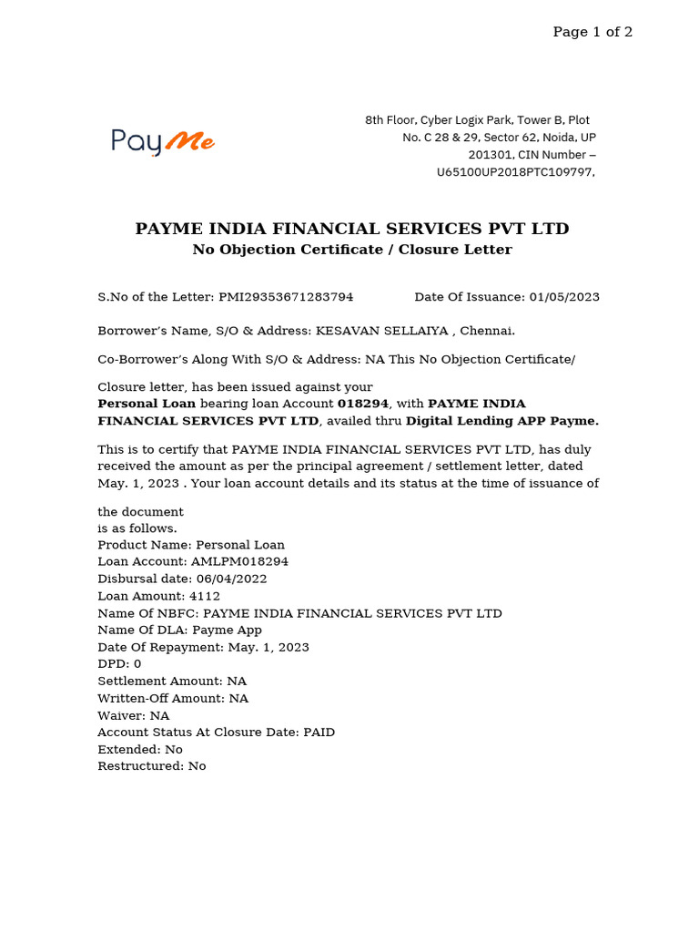Loan Closure Confirmation | PDF | Loans | Personal Finance