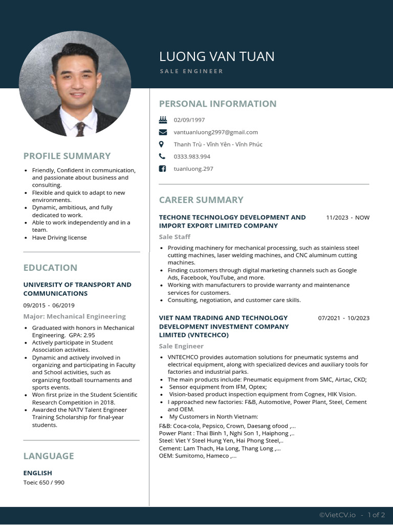 Sales Engineer Profile: Mechanical Expert | PDF | Engineering | Secondary Sector Of The Economy