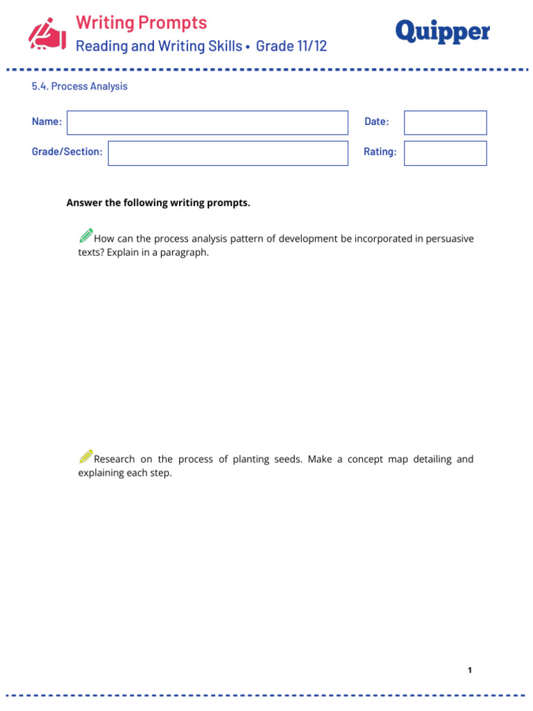 ME EngRW 11 Q3 0504_WS_Process Analysis_Writing Prompts | PDF ...
