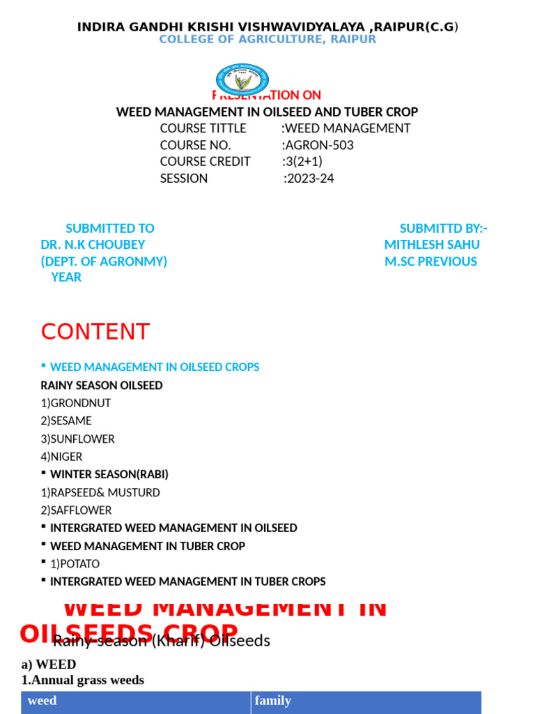 Mithlesh Sahu - Weed Management in Oilseeds and Tuber Crops | PDF | Weed | Herbicide