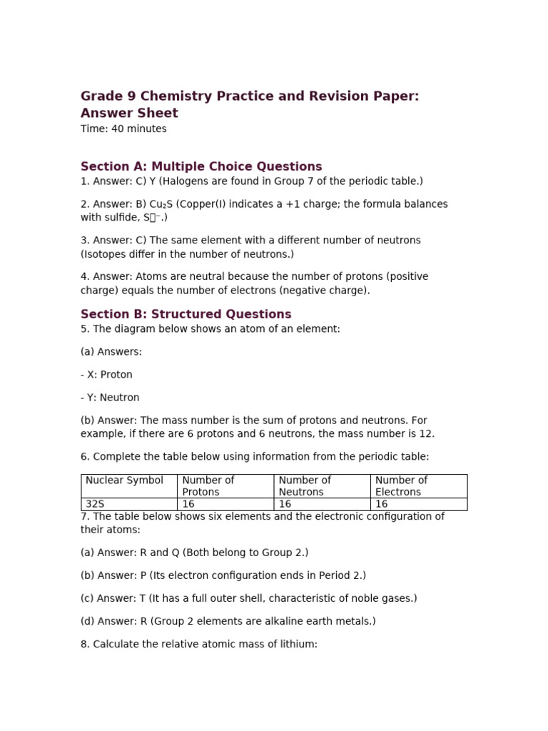Grade_9_Chemistry_Answers (2) | PDF