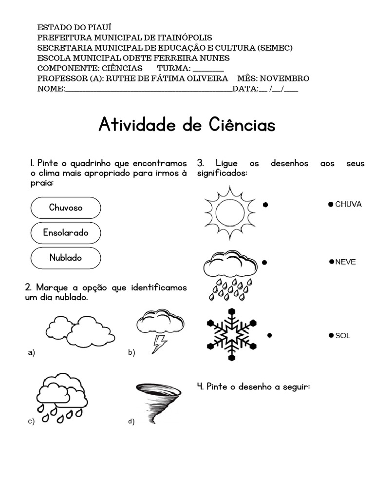 Tempo e Clima 8º Ano Atividade Adaptada | PDF