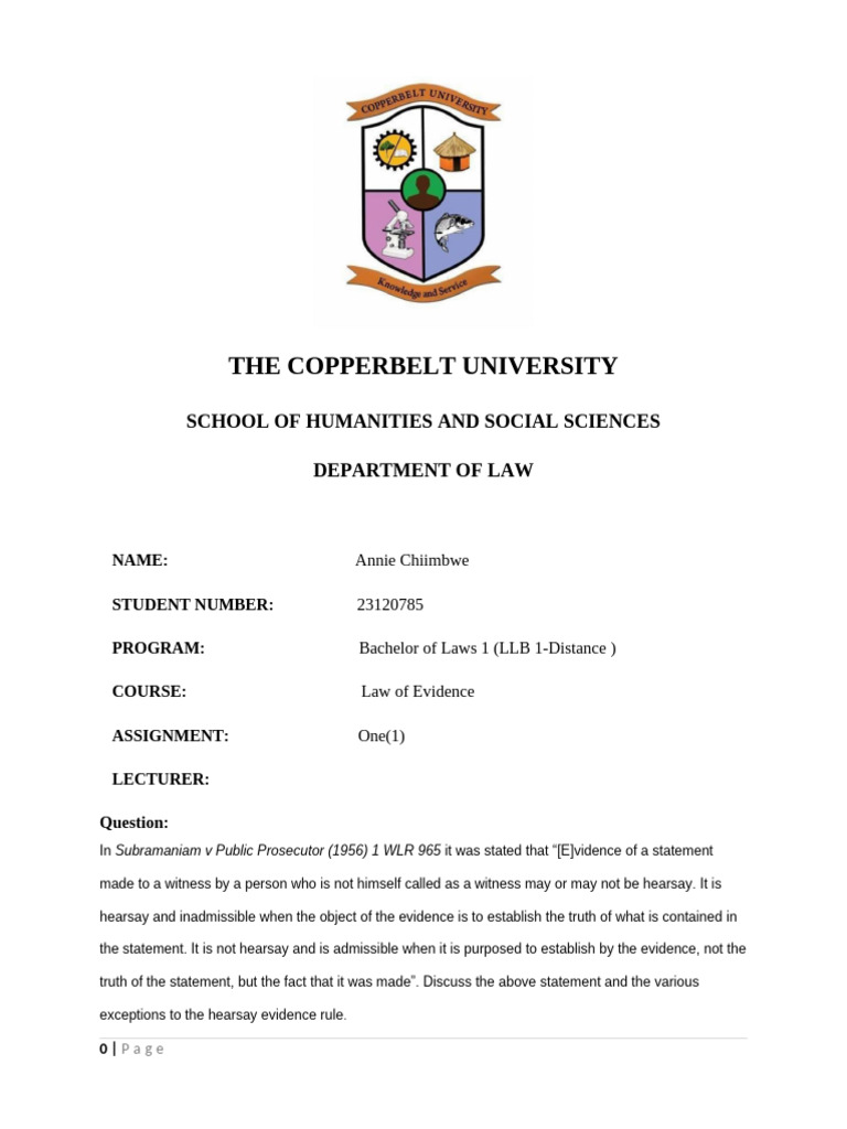 Annie-CBU-LLB-Evidence Law-Assignment 1 | PDF | Hearsay | Hearsay In ...