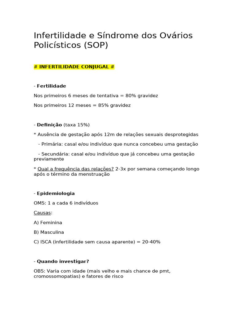 Infertilidade e SOP: Causas e Tratamentos | PDF | Gravidez | Infertilidade