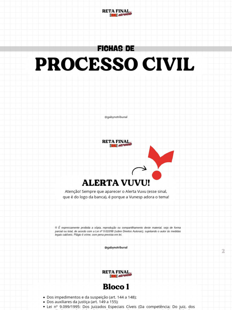 BLOCO 1 Fichas de Processo Civil, JEC e JEFAZ | PDF | Advogado ...