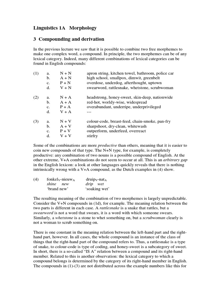 ACKEMA - COMPOUNDING Ling 1A 2010-2011 Morphology 3 | PDF | Word ...
