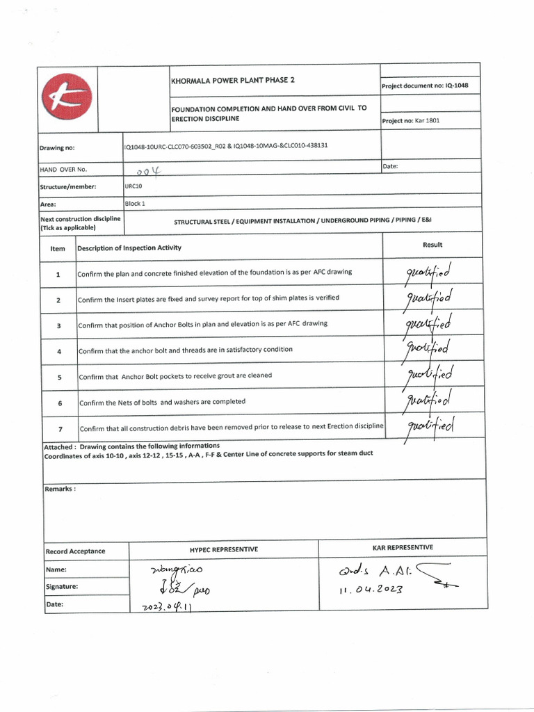 KRA-KPP2-10URC-004 Block #1 ACC-10URC Columns Foundation 1号空冷岛柱子基础交安 | PDF