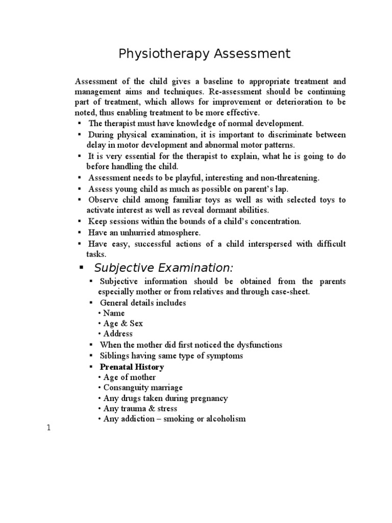 Pediatric Physiotherapy Assessment Guide | PDF | Anatomical Terms Of ...